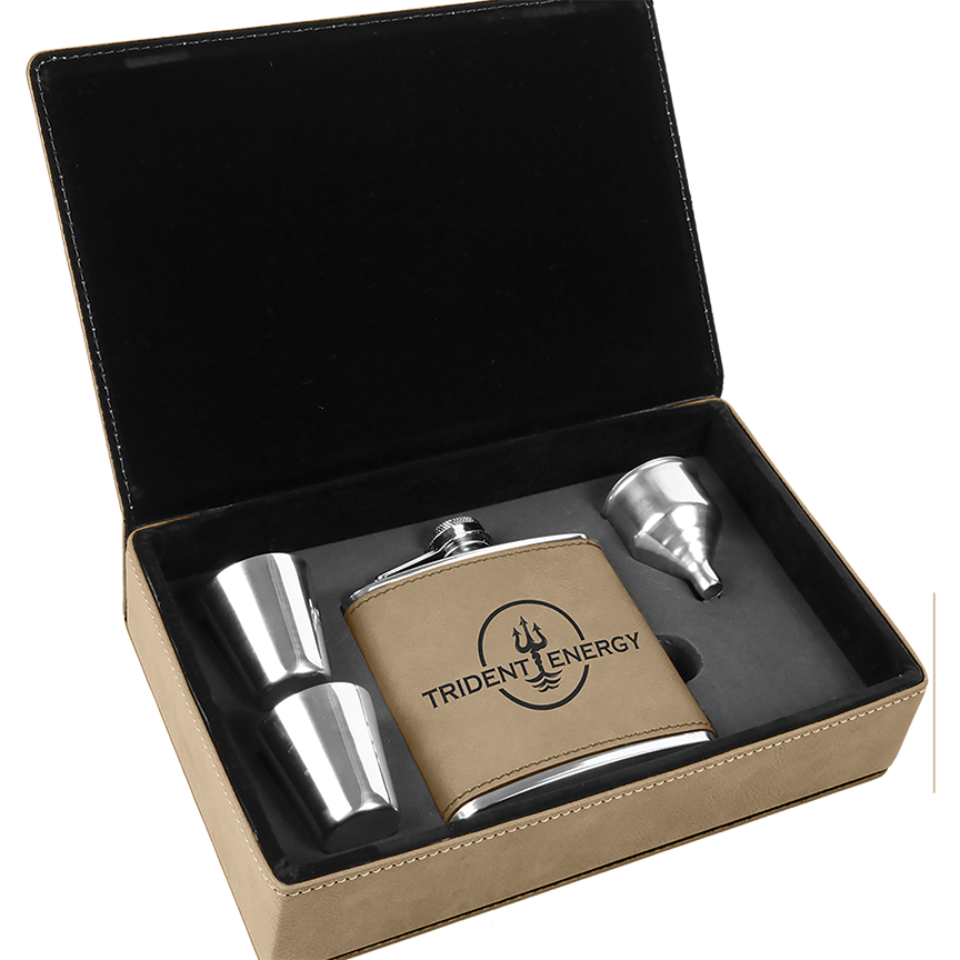 Laserable Leatherette Flask Gift Set – PTE Golf, LLC
