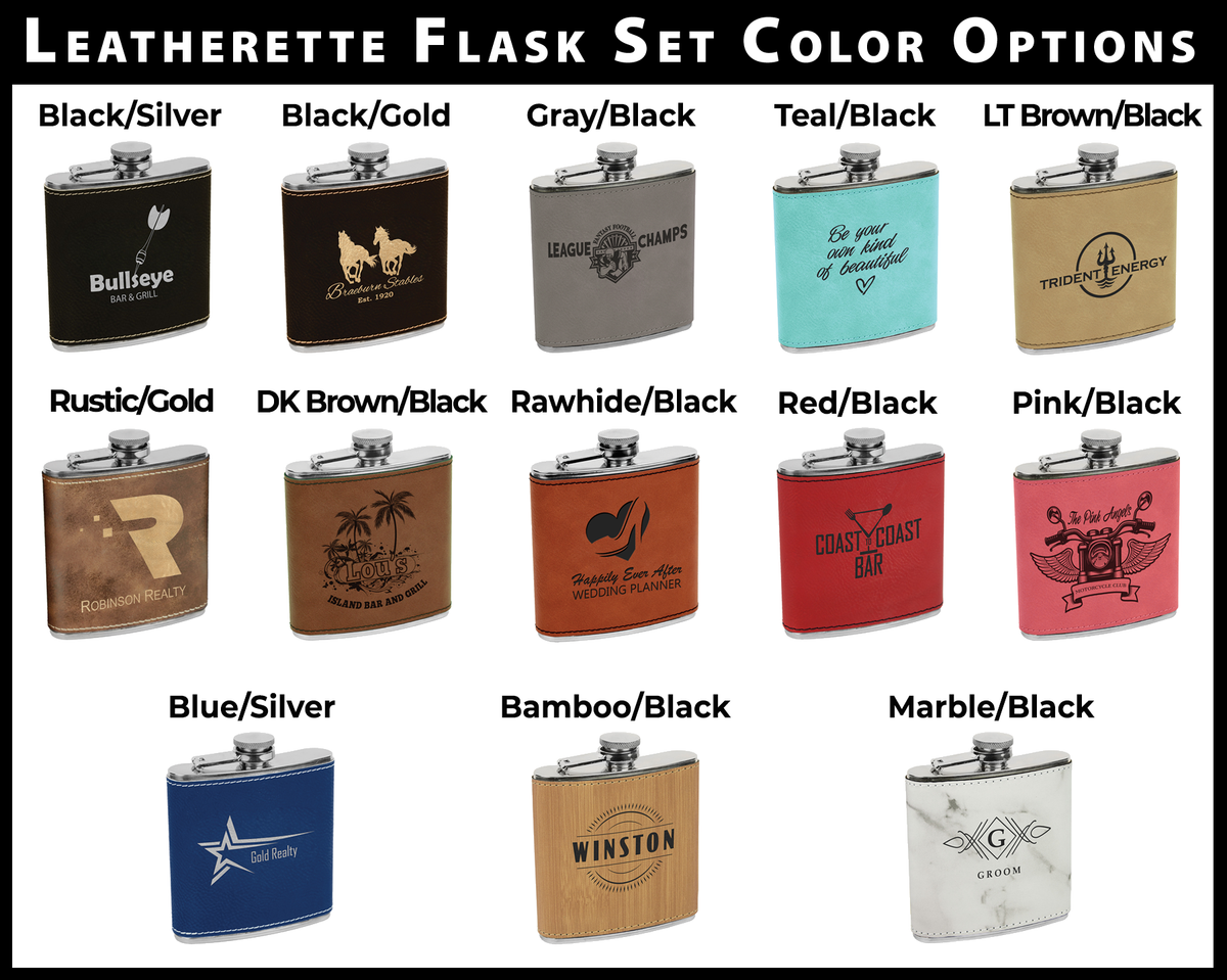 Laserable Leatherette Flask Gift Set – PTE Golf, LLC
